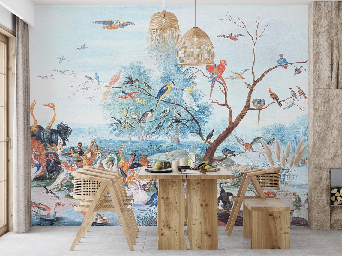 Tropical Birds Wallpaper Mural: Exotic Avian Paradise Wall Decor - Etsy