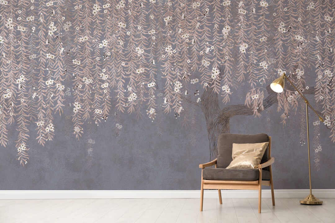 Tree Design Wall Mural | Hanging Leaf Wallpaper | Vibrant Nature ...