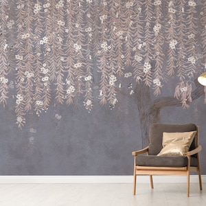 Tree Design Wall Mural | Hanging Leaf Wallpaper | Vibrant Nature ...