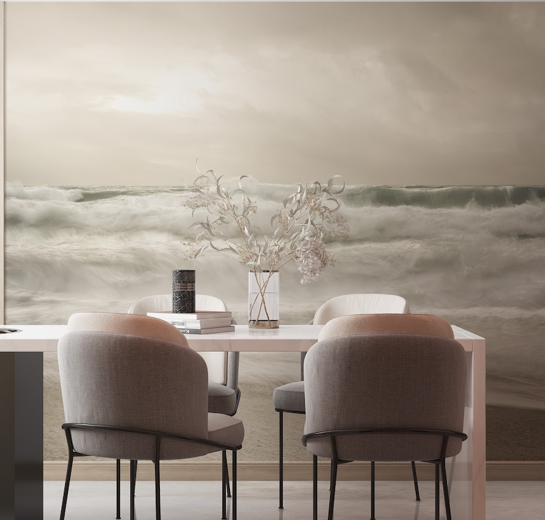 Sepia Ocean Wave Wallpaper Mural: Peel & Stick Removable Decor - Etsy
