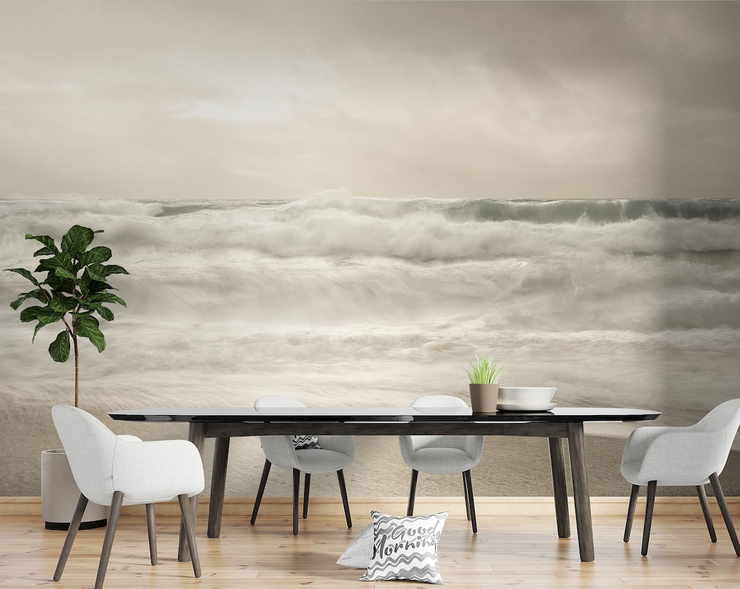 Sepia Ocean Wave Wallpaper Mural: Peel & Stick Removable Decor - Etsy
