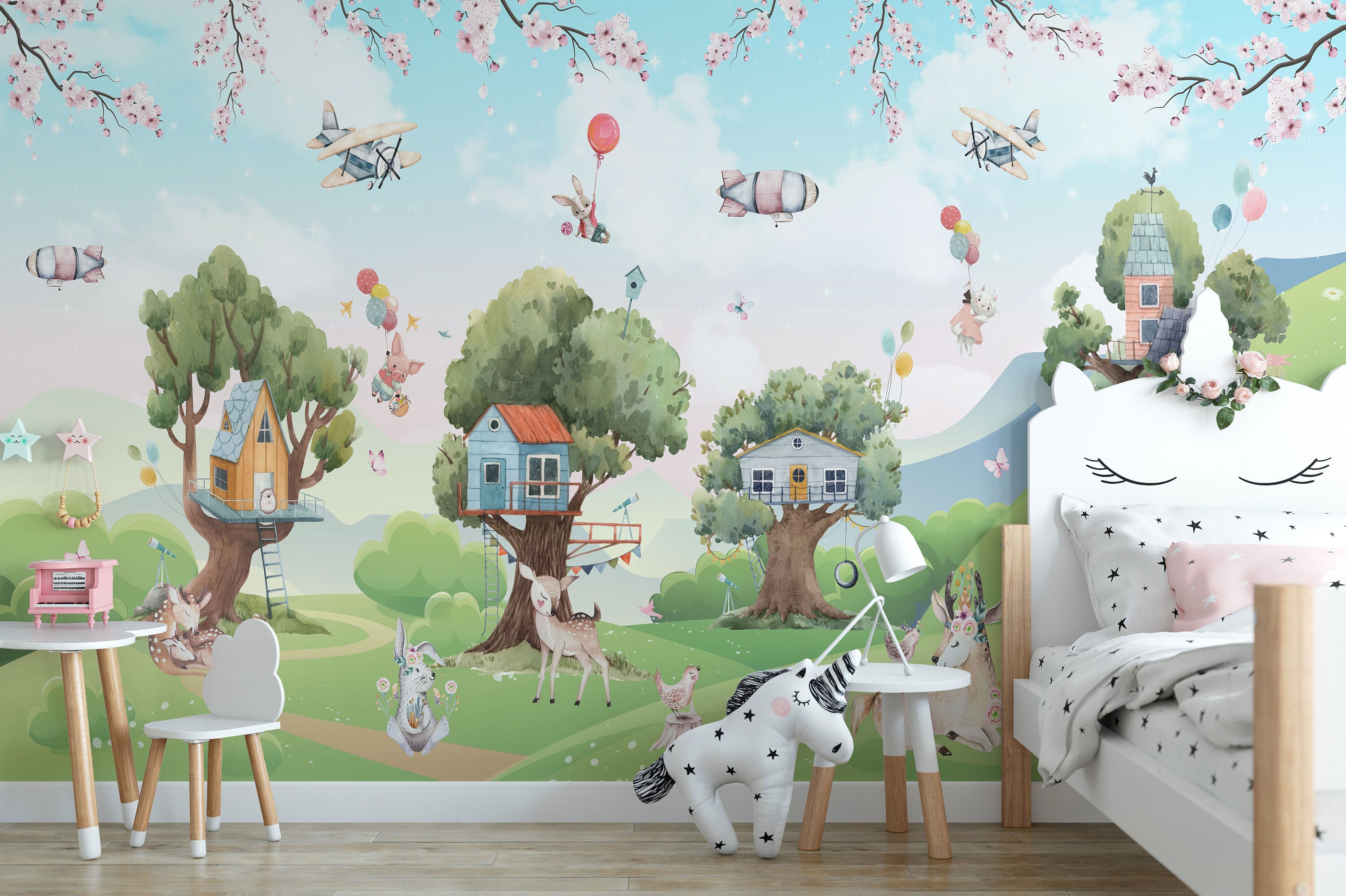 Peel and Stick Kids Room Wallpaper Murals Magical Cartoon - Etsy