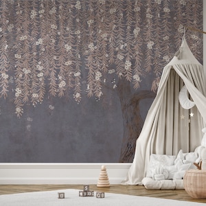 Tree Design Wall Mural | Hanging Leaf Wallpaper | Vibrant Nature ...