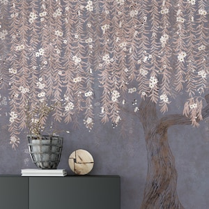 Tree Design Wall Mural | Hanging Leaf Wallpaper | Vibrant Nature ...