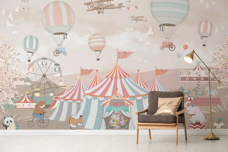 Circus Theme Wallpaper Mural: Whimsical Carnival Kids Room Decor - Etsy