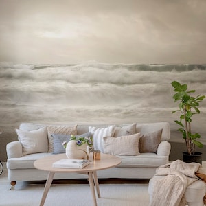 Sepia Ocean Wave Wallpaper Mural: Peel & Stick Removable Decor - Etsy