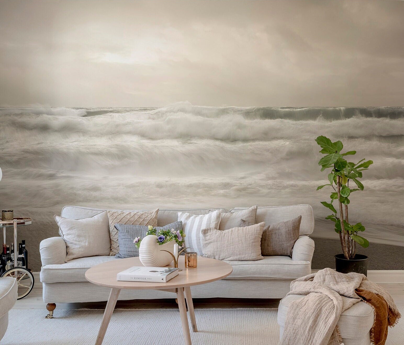 Sepia Ocean Wave Wallpaper Mural: Peel & Stick Removable Decor - Etsy