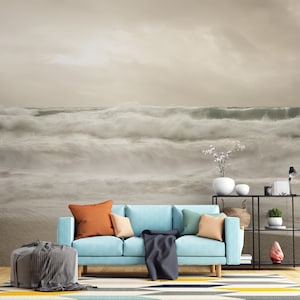 Sepia Ocean Wave Wallpaper Mural: Peel & Stick Removable Decor - Etsy