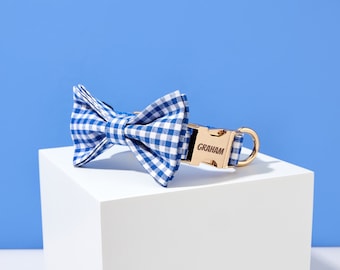Denim Dog Collar With Bow and Lead Set, Personlaized Solid Denim Fabric ...
