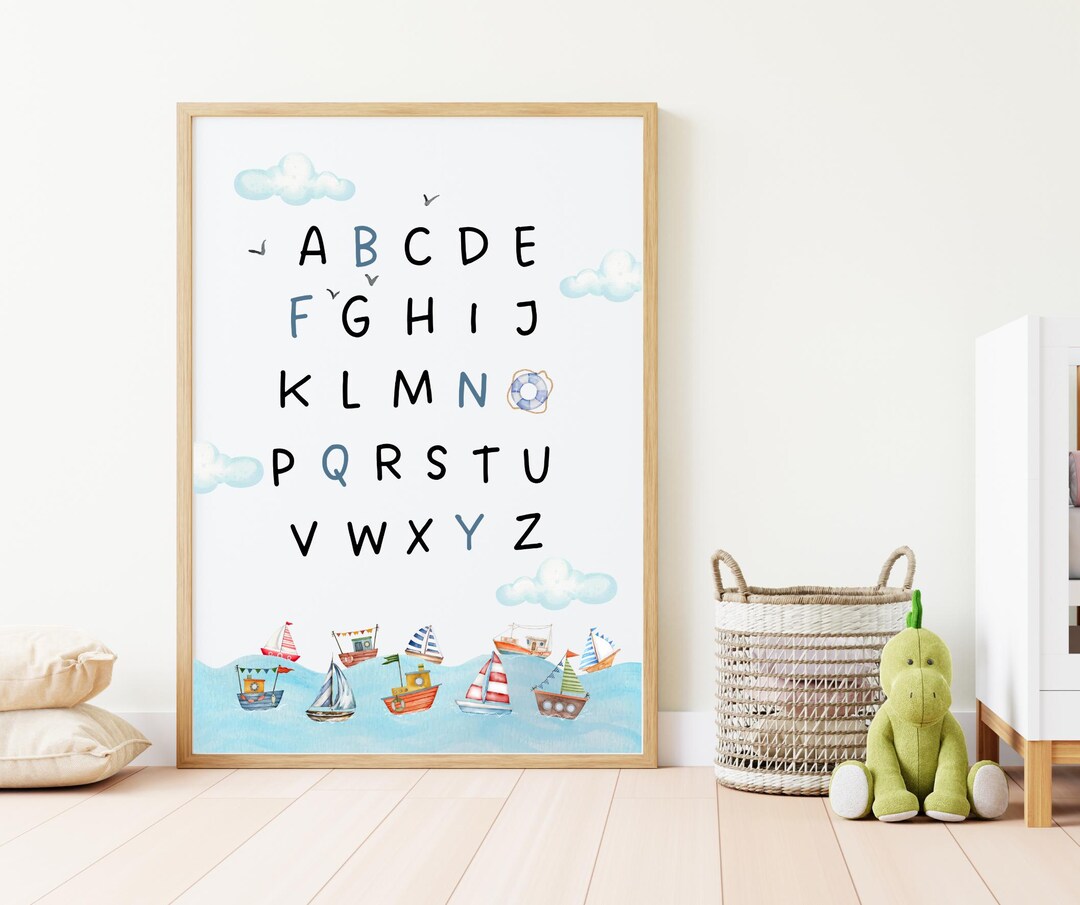 Nautical Alphabet Poster, Sailboat ABC Poster, ABC Boat Wall Art, Beach ...