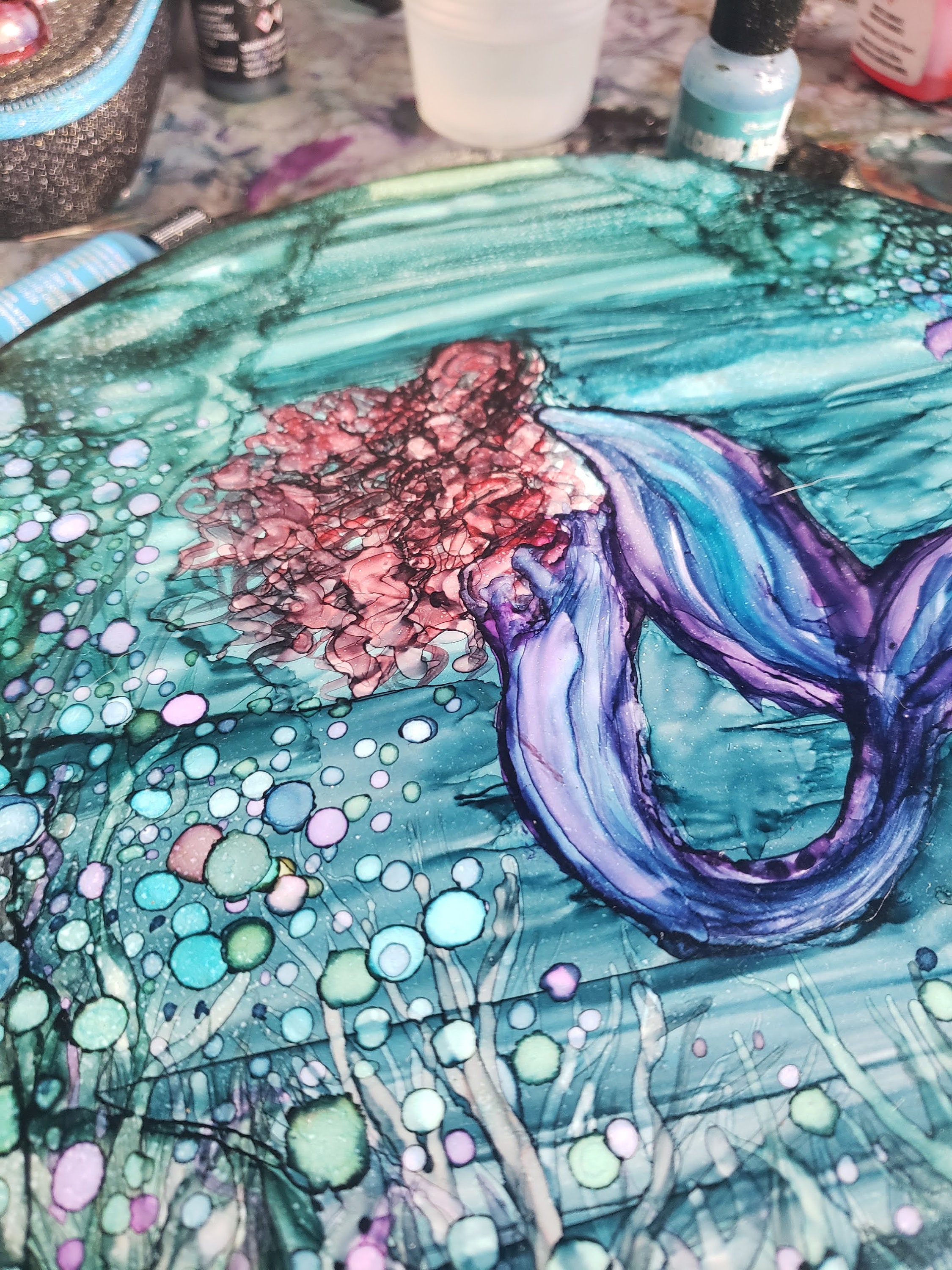 Original alcohol ink art Whimsical underwater mermaid yupo | Etsy