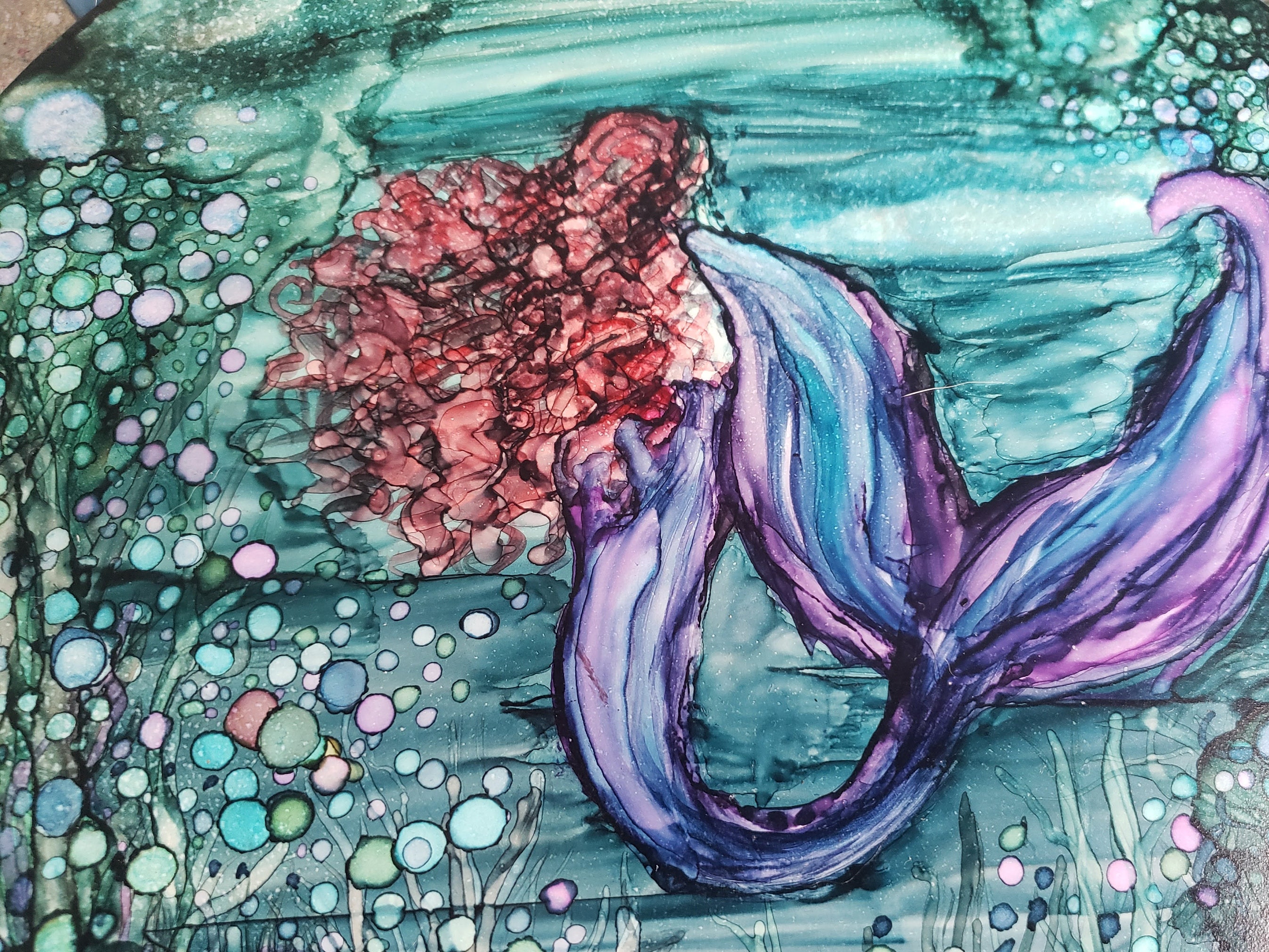 Original alcohol ink art Whimsical underwater mermaid yupo | Etsy