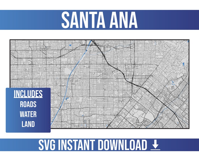Santa Ana SVG Vector Street Map | Santa Ana, California, United States ...