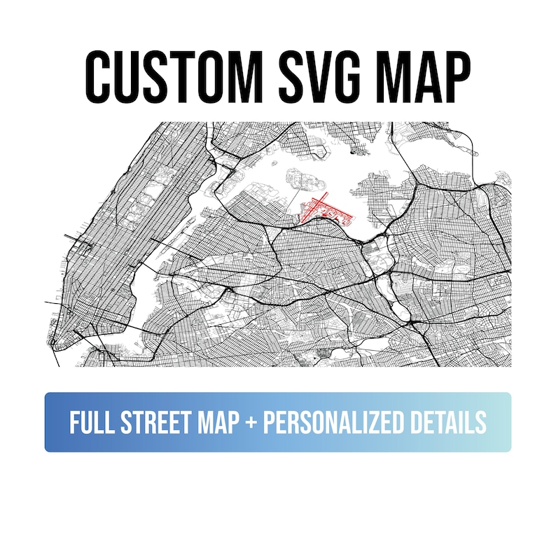 Custom City SVG Map | Personalized Map Details (buildings, Water ...