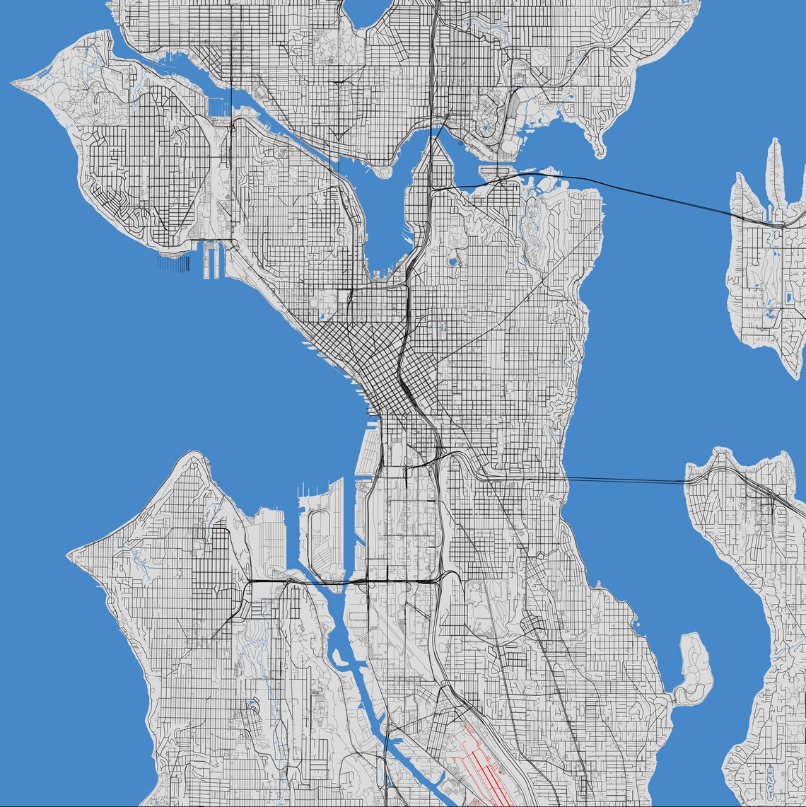 Seattle SVG Vector Street Map | Seattle, Washington, United States ...