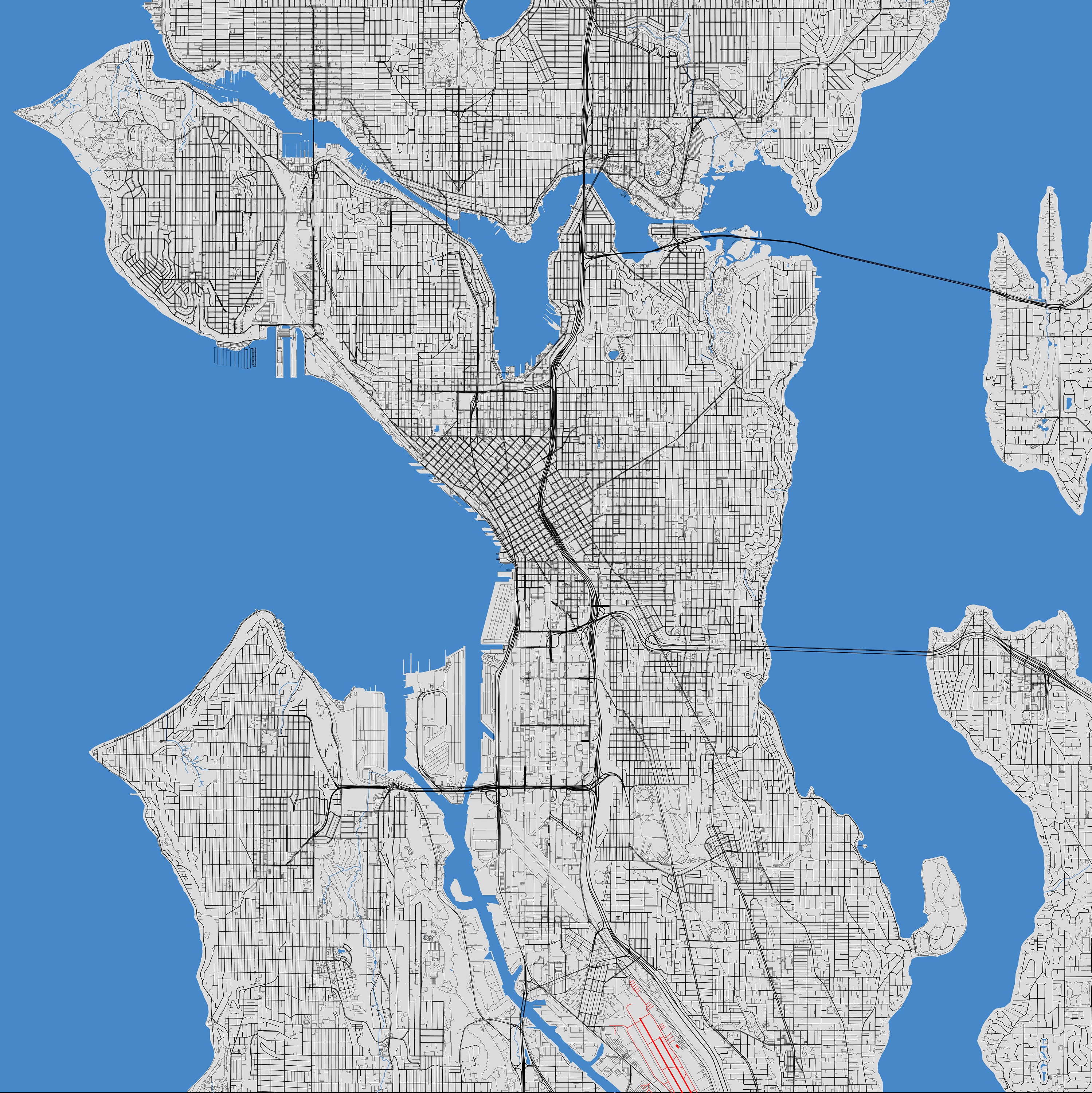 Seattle SVG Vector Street Map | Seattle, Washington, United States ...