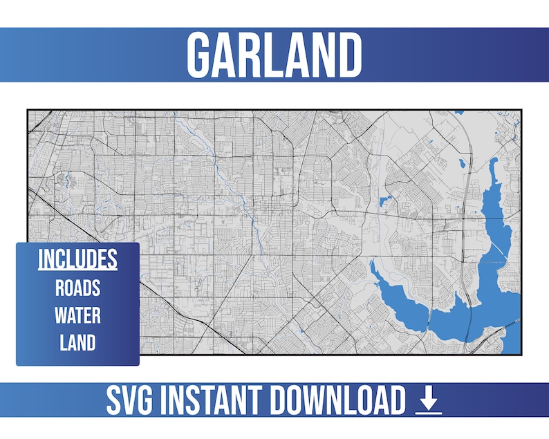Garland SVG Vector Street Map | Garland, Texas, United States | Full ...