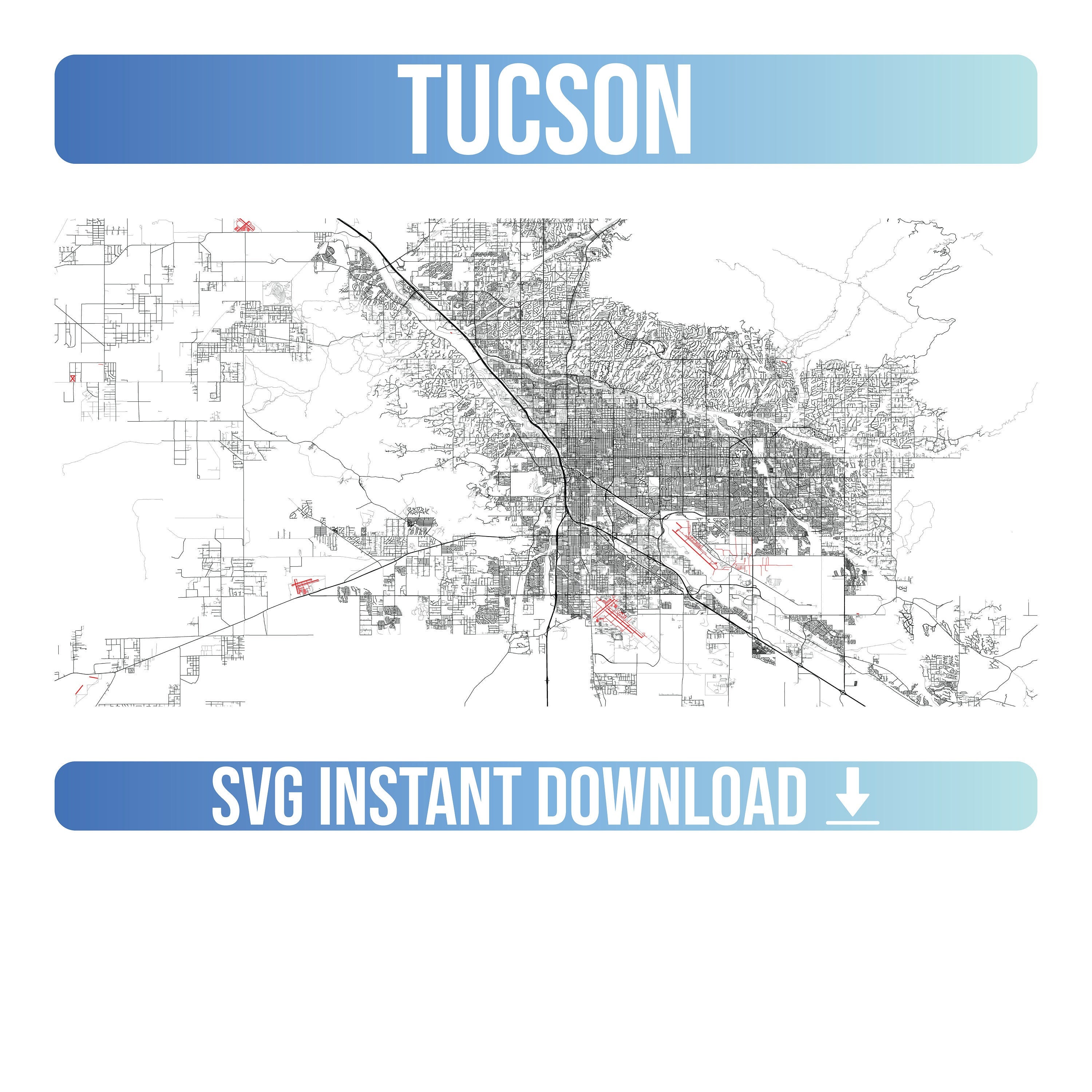 Tucson SVG Vector Street Map Tucson Arizona United States - Etsy