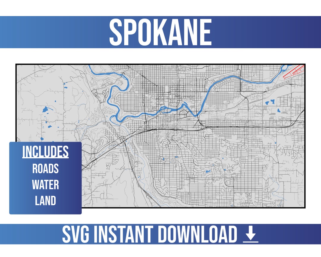 Spokane SVG Vector Street Map | Spokane, Washington, United States ...
