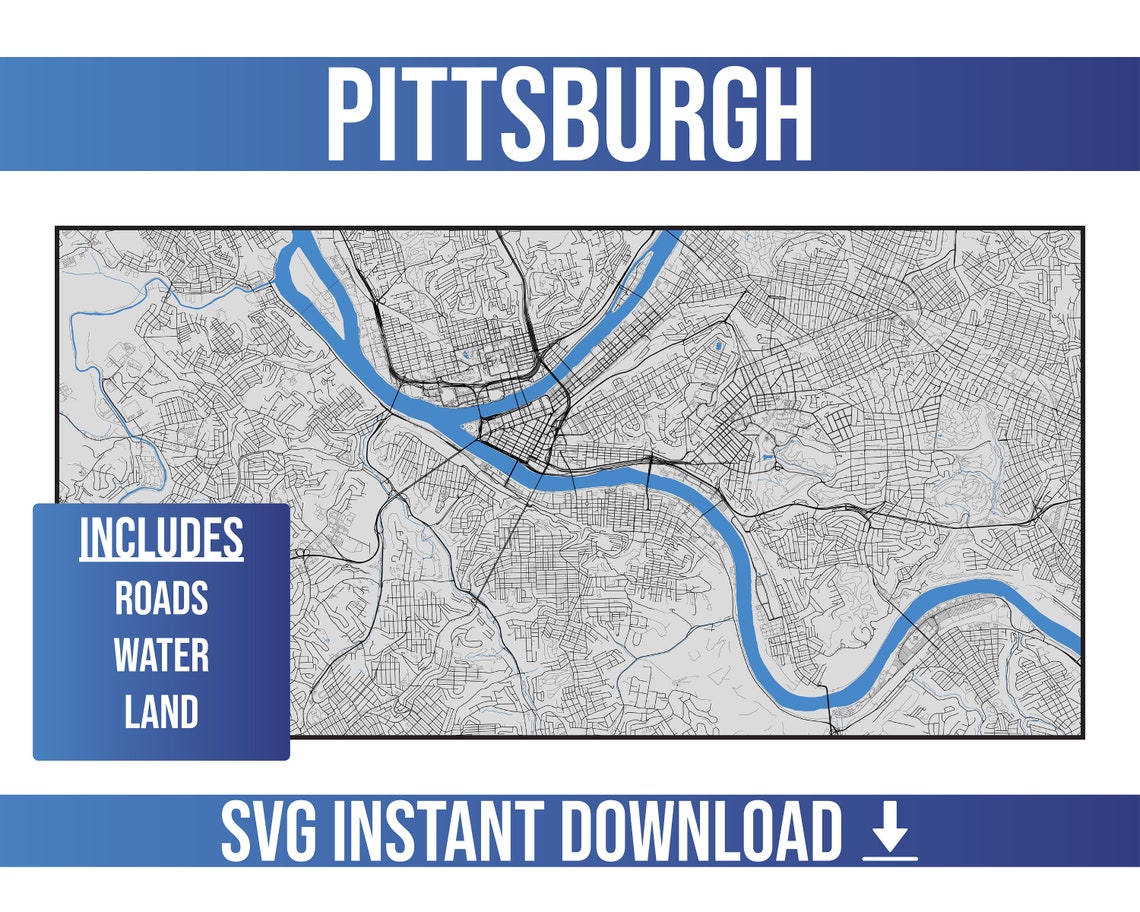 Pittsburgh SVG Vector Street Map | Pittsburgh, Pennsylvania, United ...