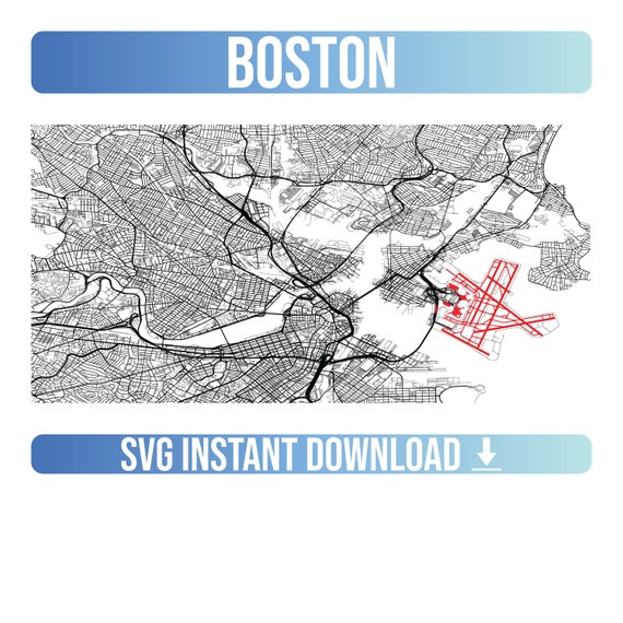 Boston SVG Vector Street Map Boston Massachusetts United - Etsy