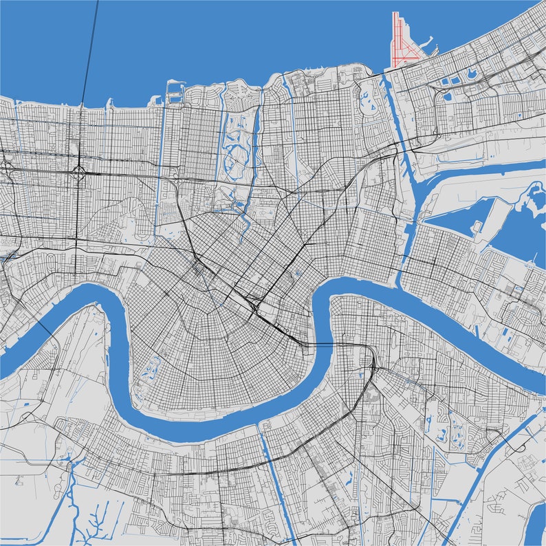 New Orleans SVG Vector Street Map | New Orleans, Louisiana, United ...