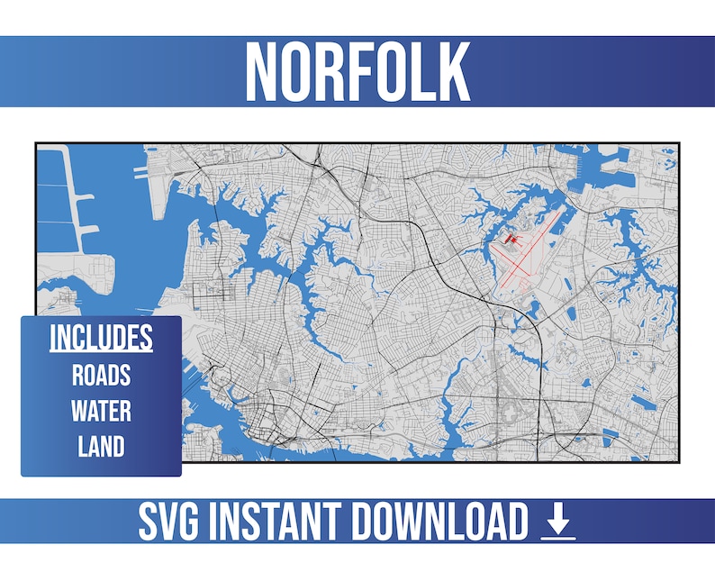 Norfolk SVG Vector Street Map | Norfolk, Virginia, United States | Full ...