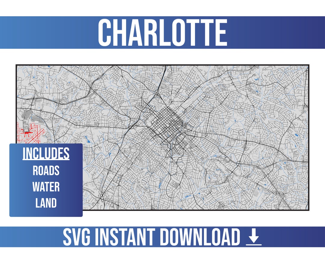 Charlotte SVG Vector Street Map | Charlotte, North Carolina, United ...