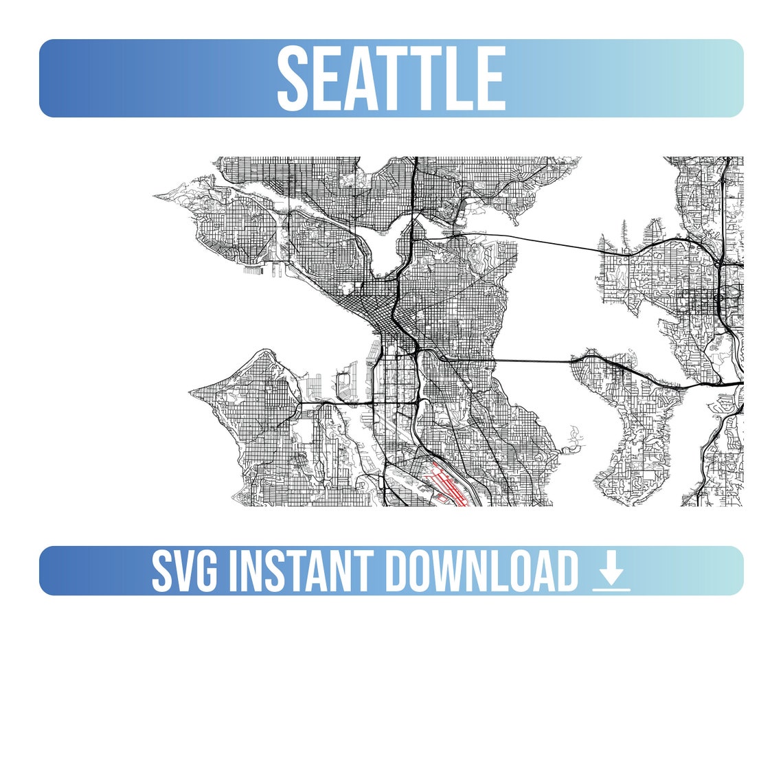 Seattle SVG Vector Street Map Seattle Washington United - Etsy