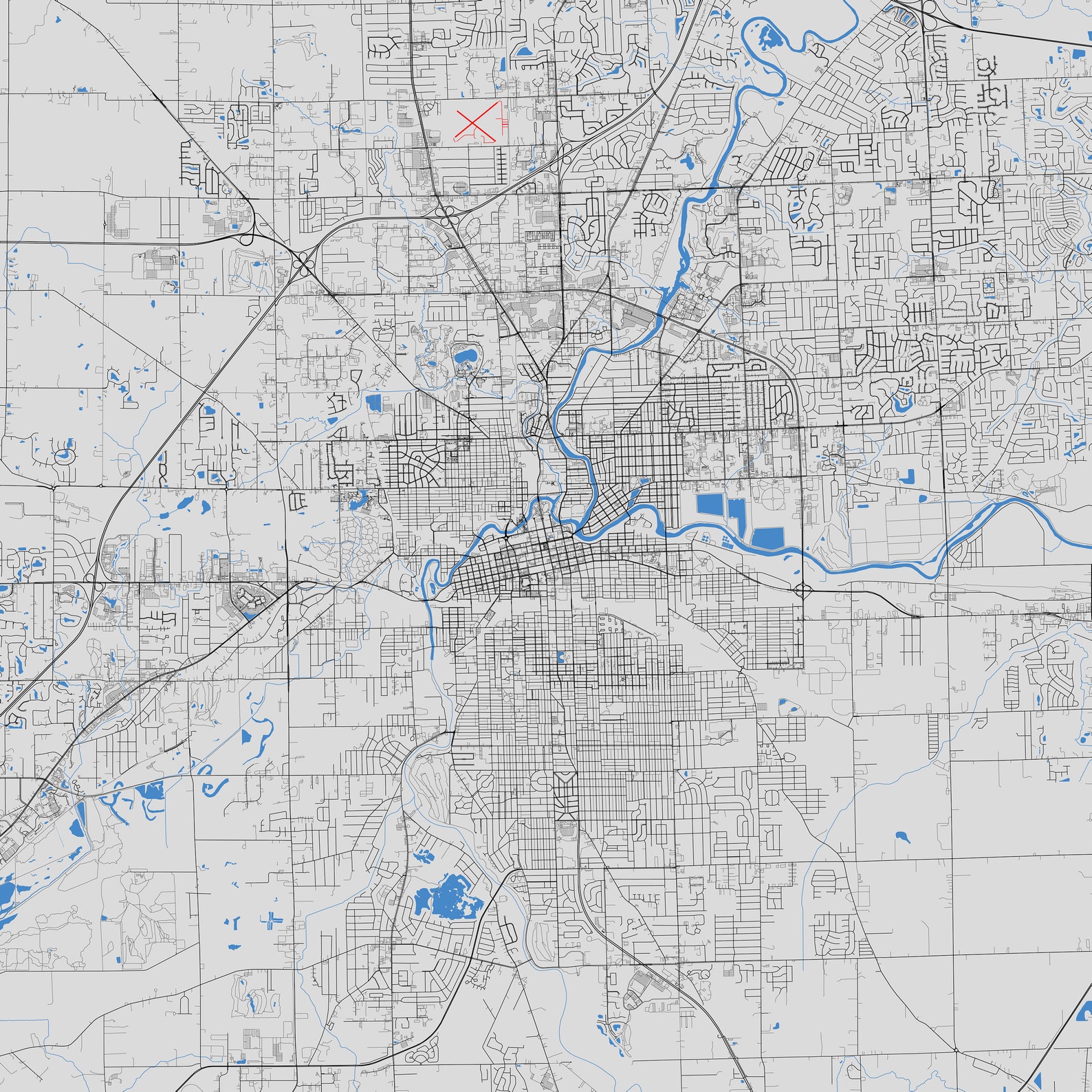 Fort Wayne SVG Vector Street Map | Fort Wayne, Indiana, United States ...