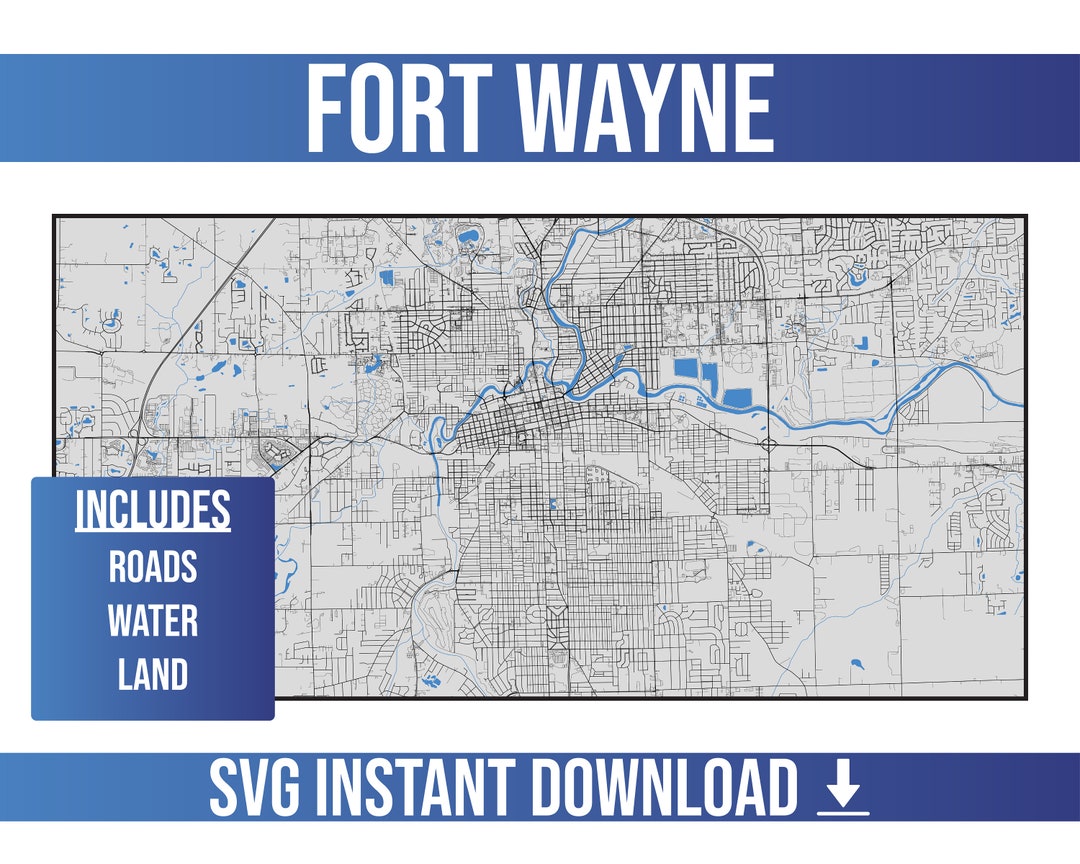 Fort Wayne SVG Vector Street Map | Fort Wayne, Indiana, United States ...