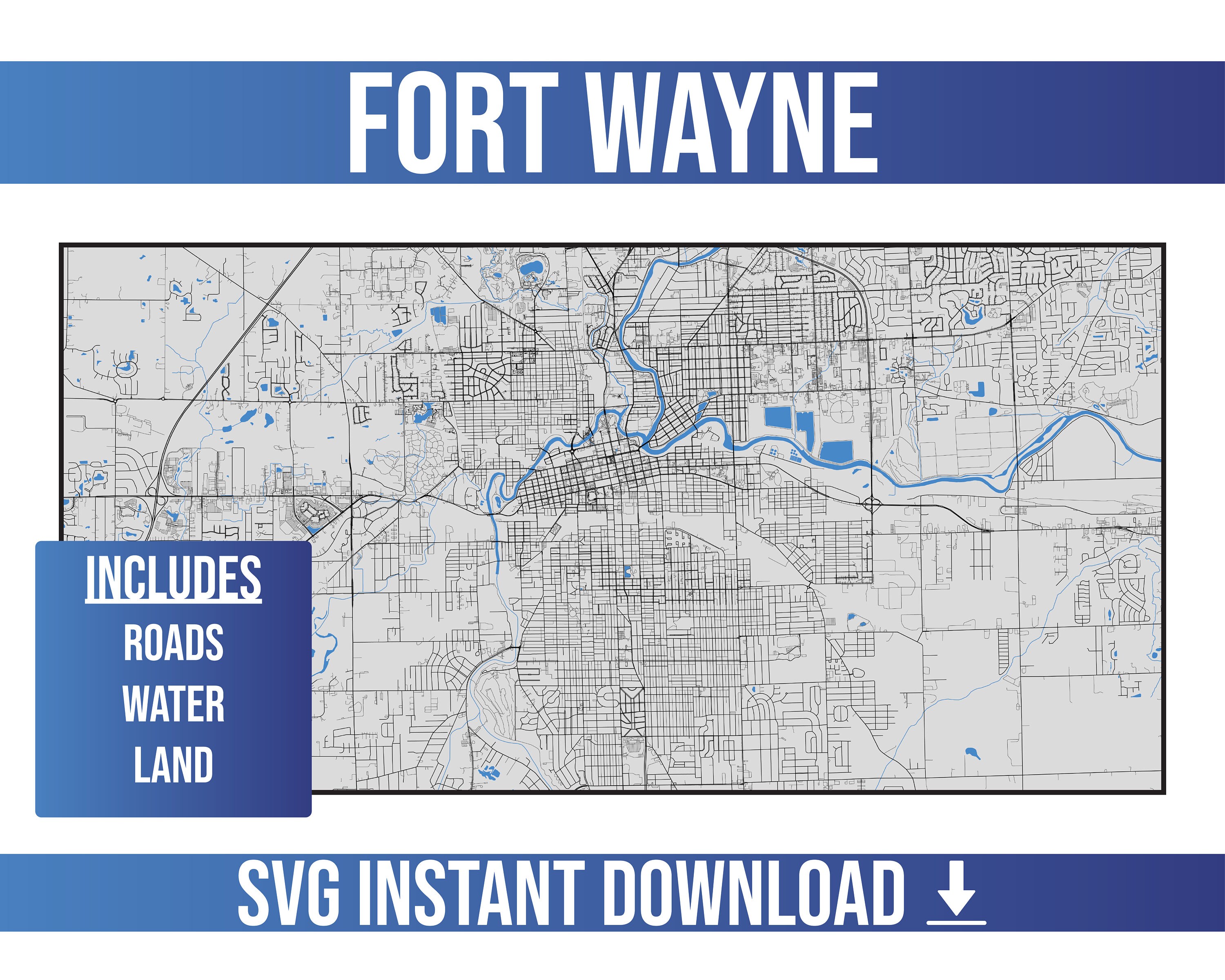 Fort Wayne SVG Vector Street Map | Fort Wayne, Indiana, United States ...