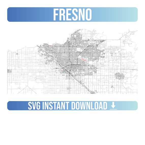 Fresno SVG Vector Street Map Fresno California United - Etsy