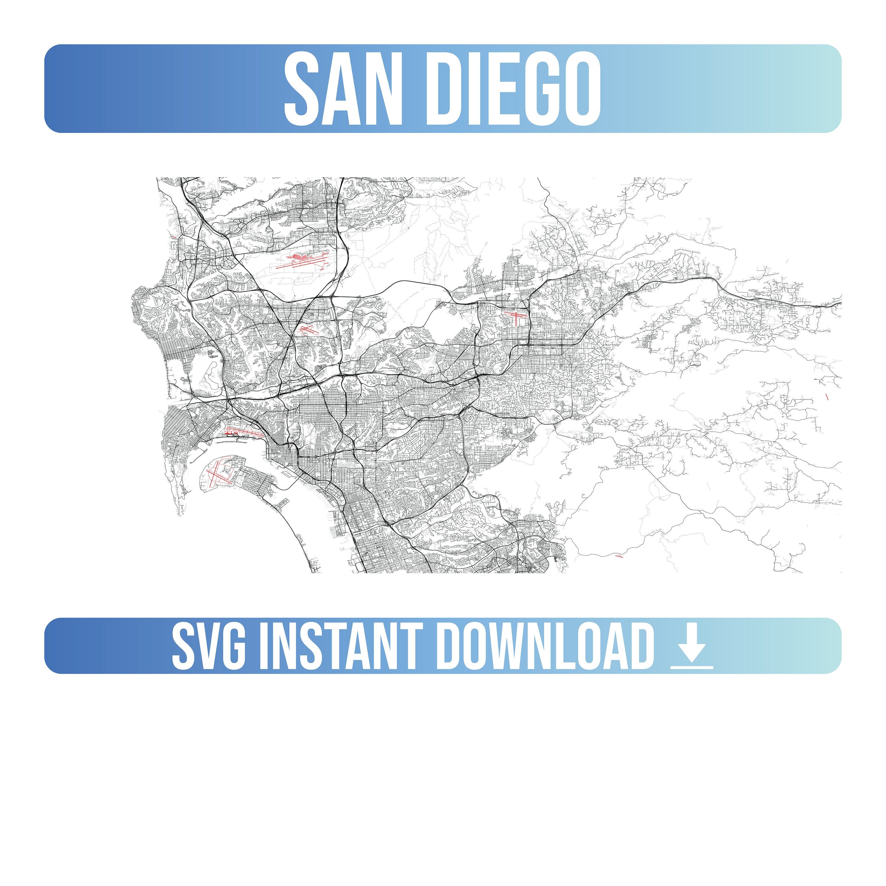San Diego SVG Street Map San Diego California United - Etsy