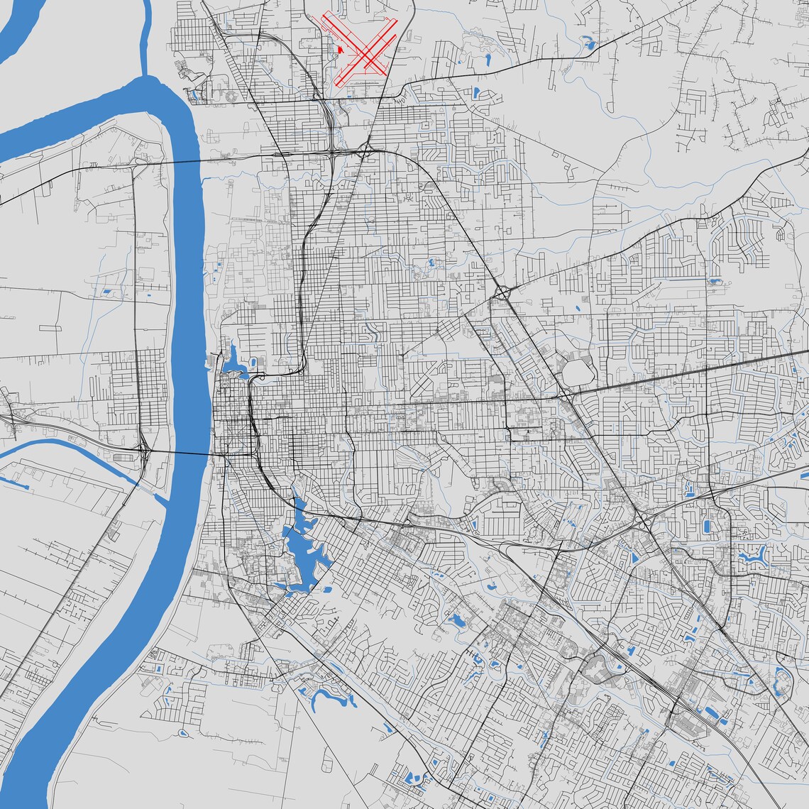 Baton Rouge SVG Vector Street Map | Baton Rouge, Louisiana, United ...