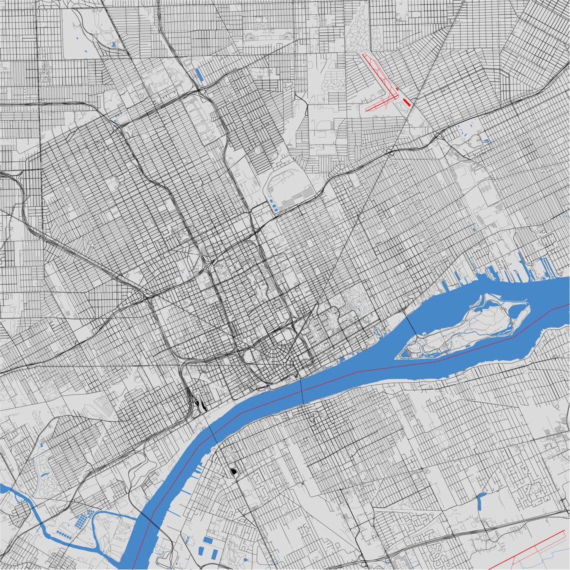 Detroit SVG Vector Street Map | Detroit, Michigan, United States | Full ...