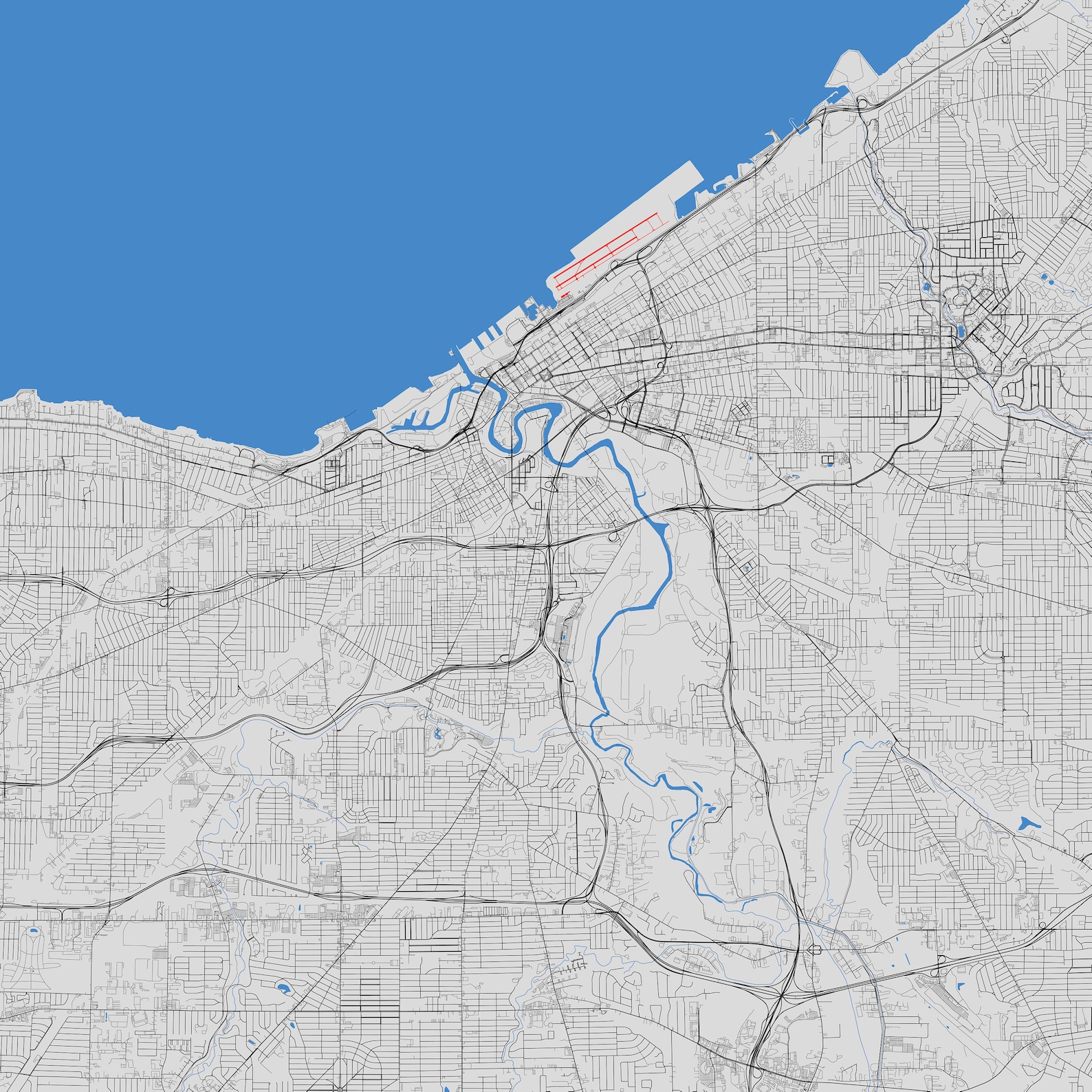Cleveland SVG Vector Street Map | Cleveland, Ohio, United States | Full ...