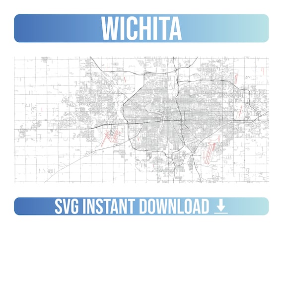 Wichita SVG Vector Map Wichita Kansas United States Full - Etsy