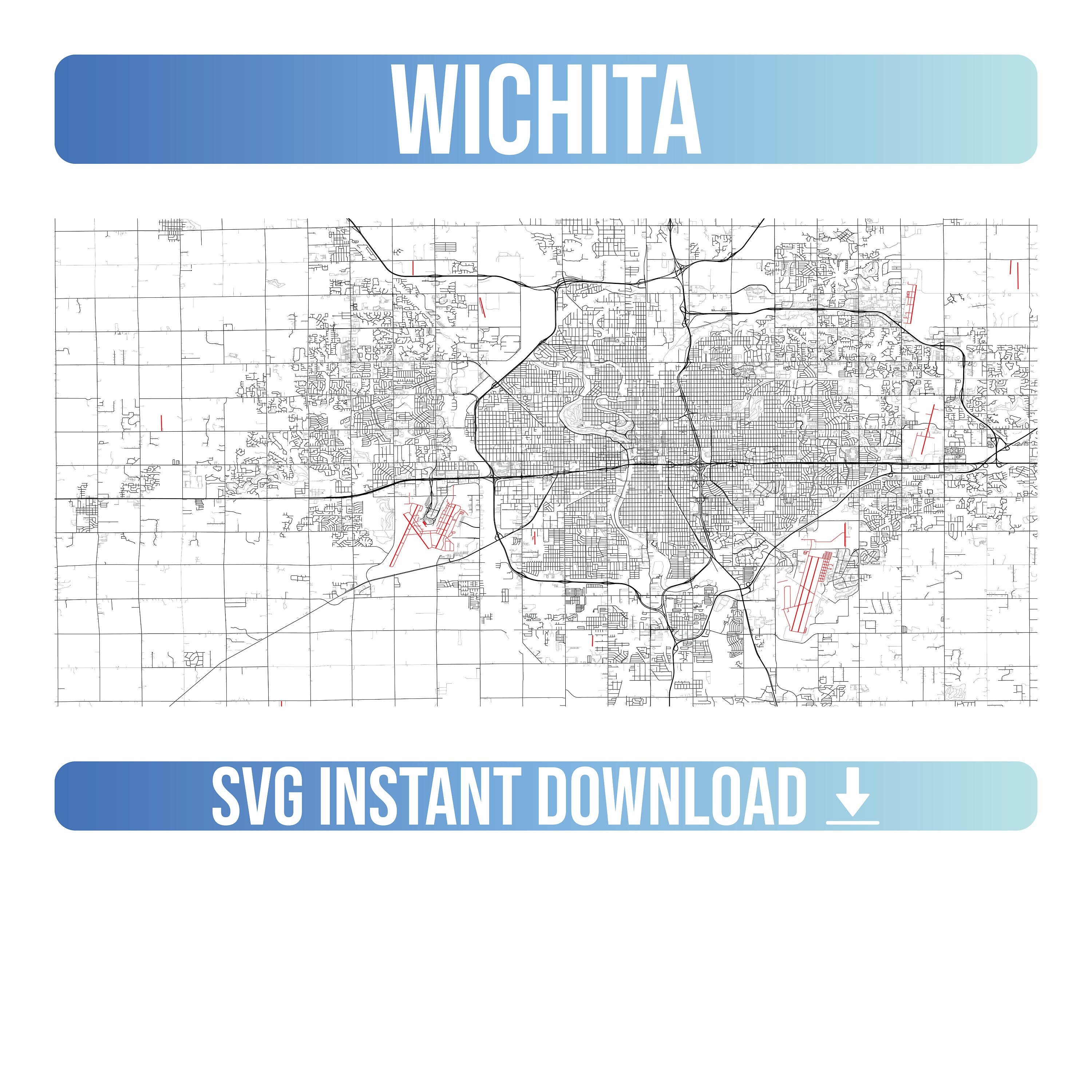 Wichita SVG Vector Map Wichita Kansas United States Full - Etsy