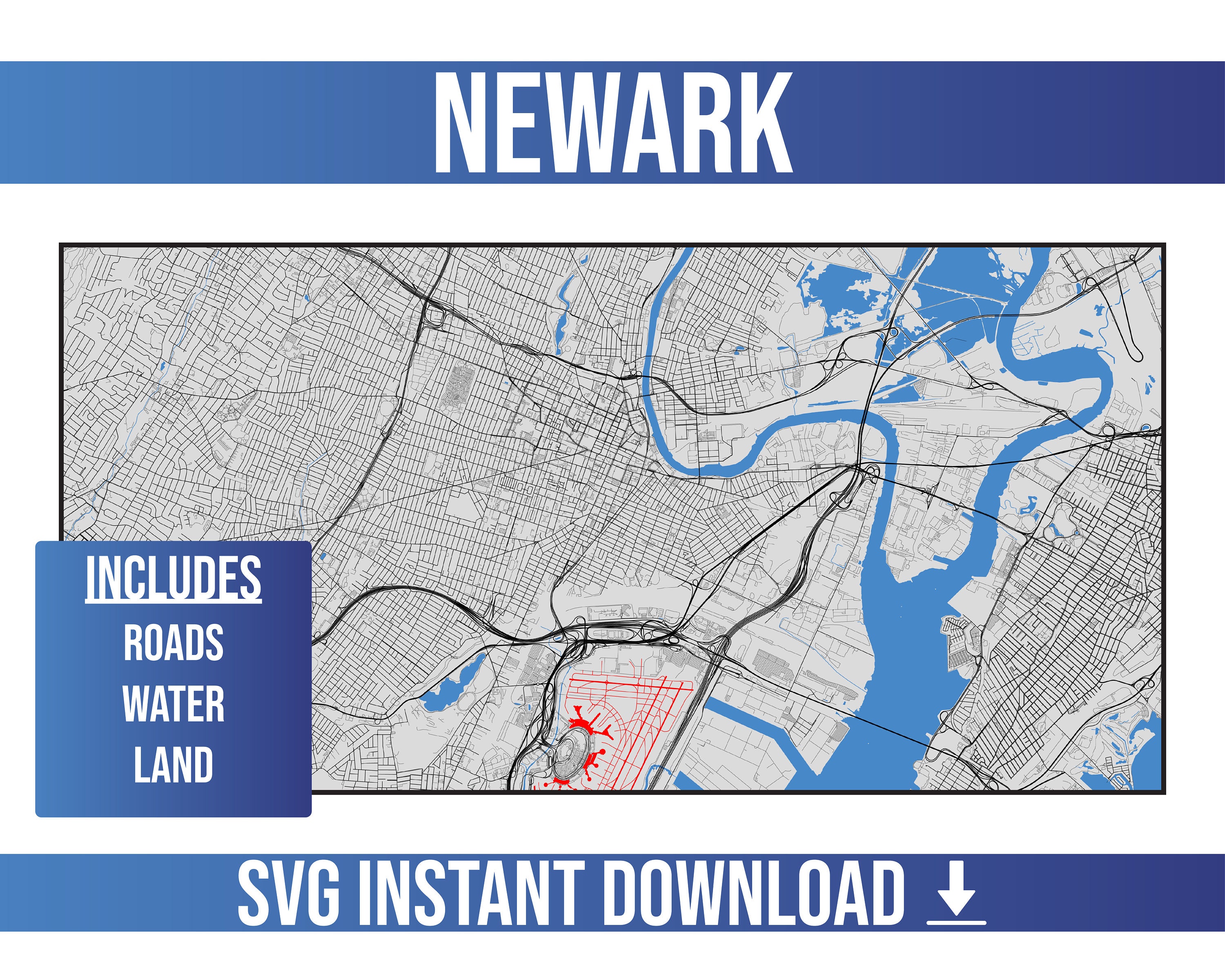 Newark SVG Vector Map | Newark, New Jersey, United States | Full Vector ...