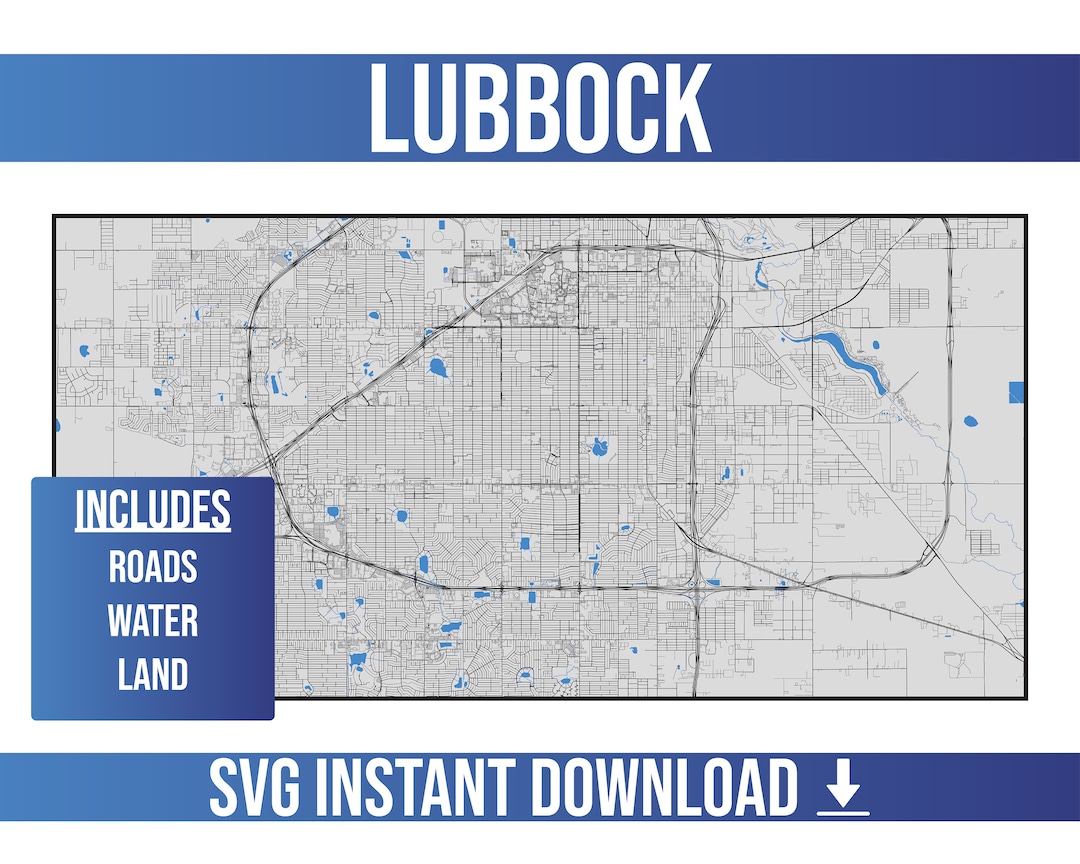 Lubbock SVG Vector Street Map | Lubbock, Texas, United States | Full ...