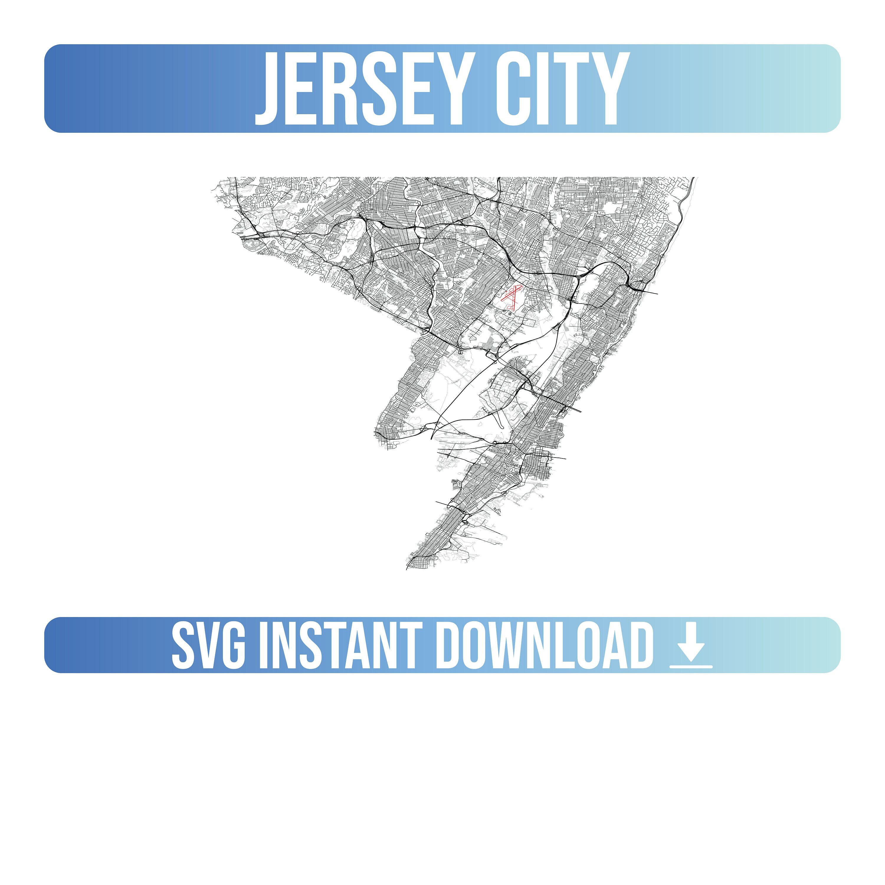 Jersey City SVG Vector Street Map Jersey City New Jersey - Etsy