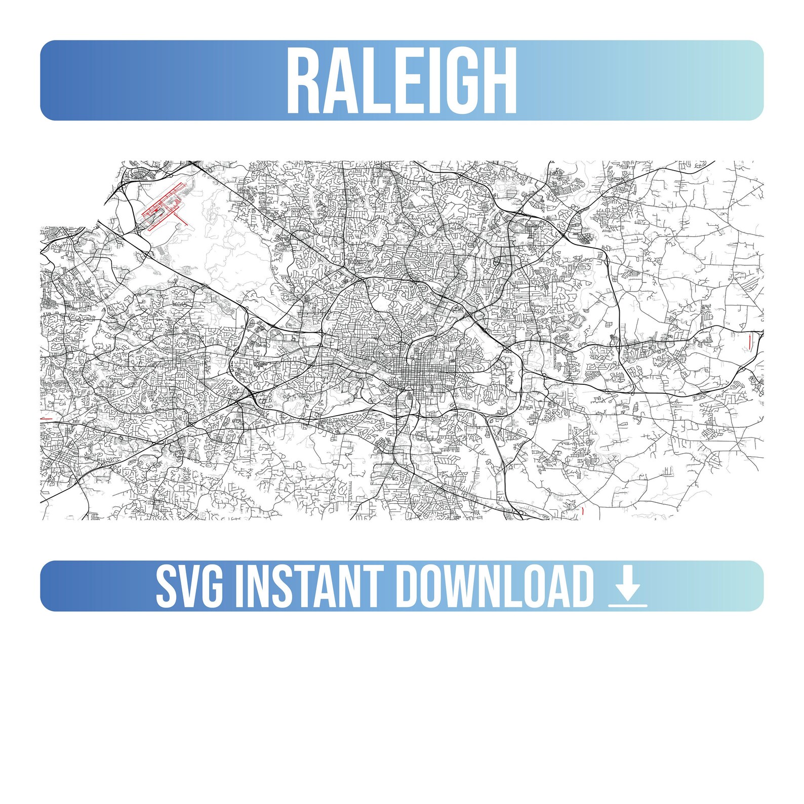 Raleigh SVG Vector Map Raleigh North Carolina United - Etsy