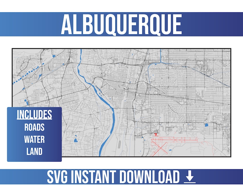 Albuquerque SVG Vector Street Map | Albuquerque, New Mexico, United ...