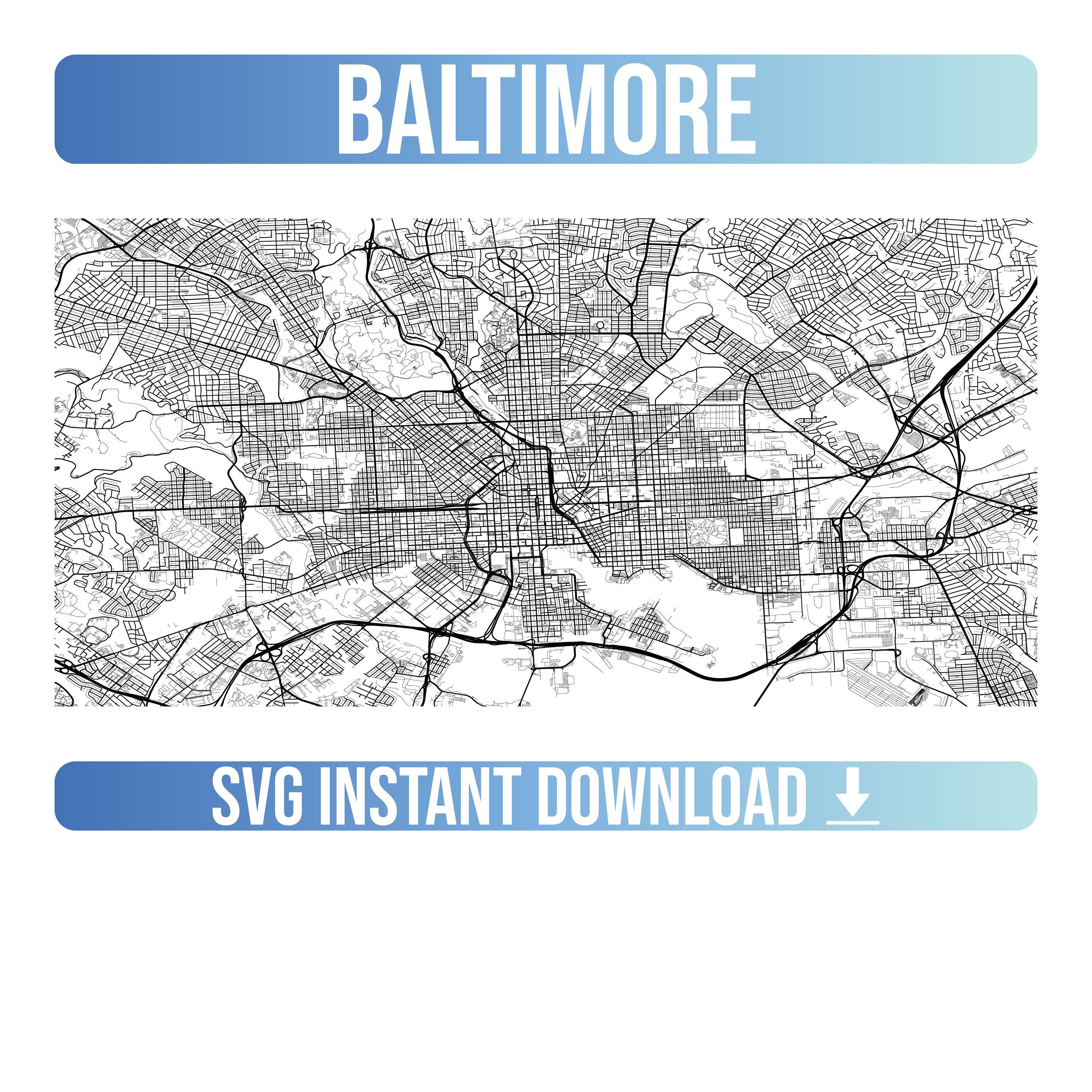 Baltimore SVG Vector Street Map Baltimore Maryland United - Etsy