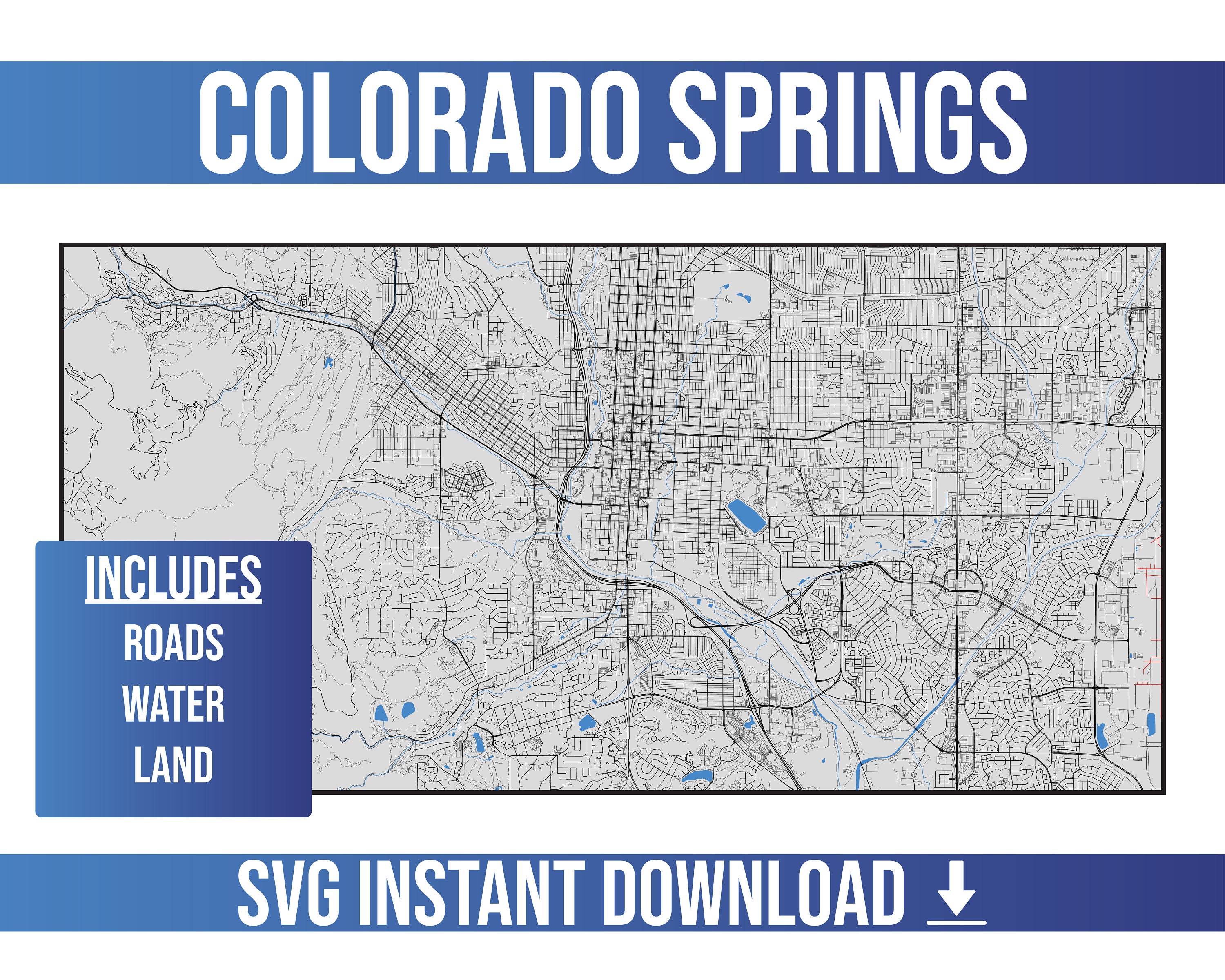 Colorado Springs SVG Vector Street Map | Colorado Springs, Colorado ...