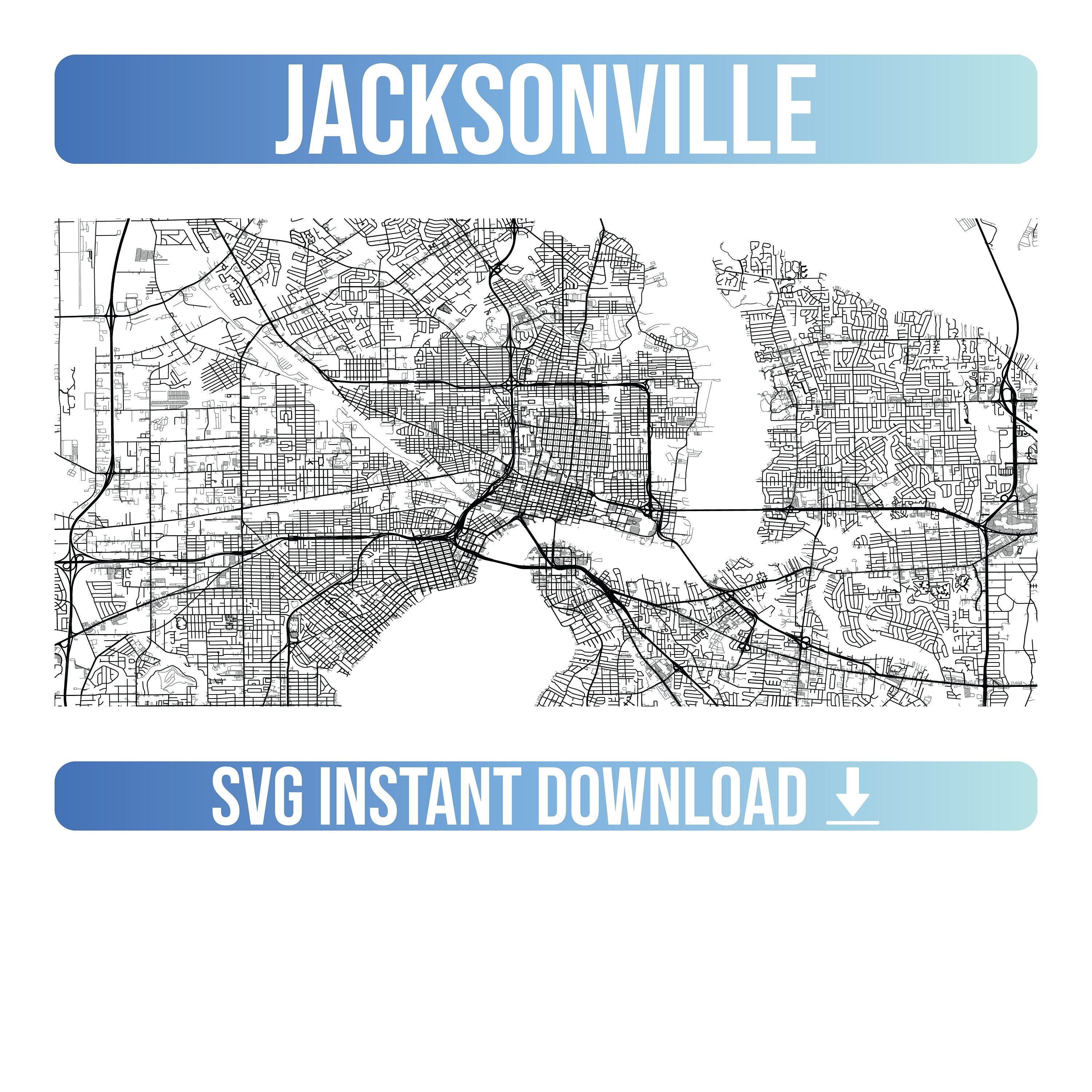 Jacksonville SVG Vector Street Map Jacksonville Florida - Etsy