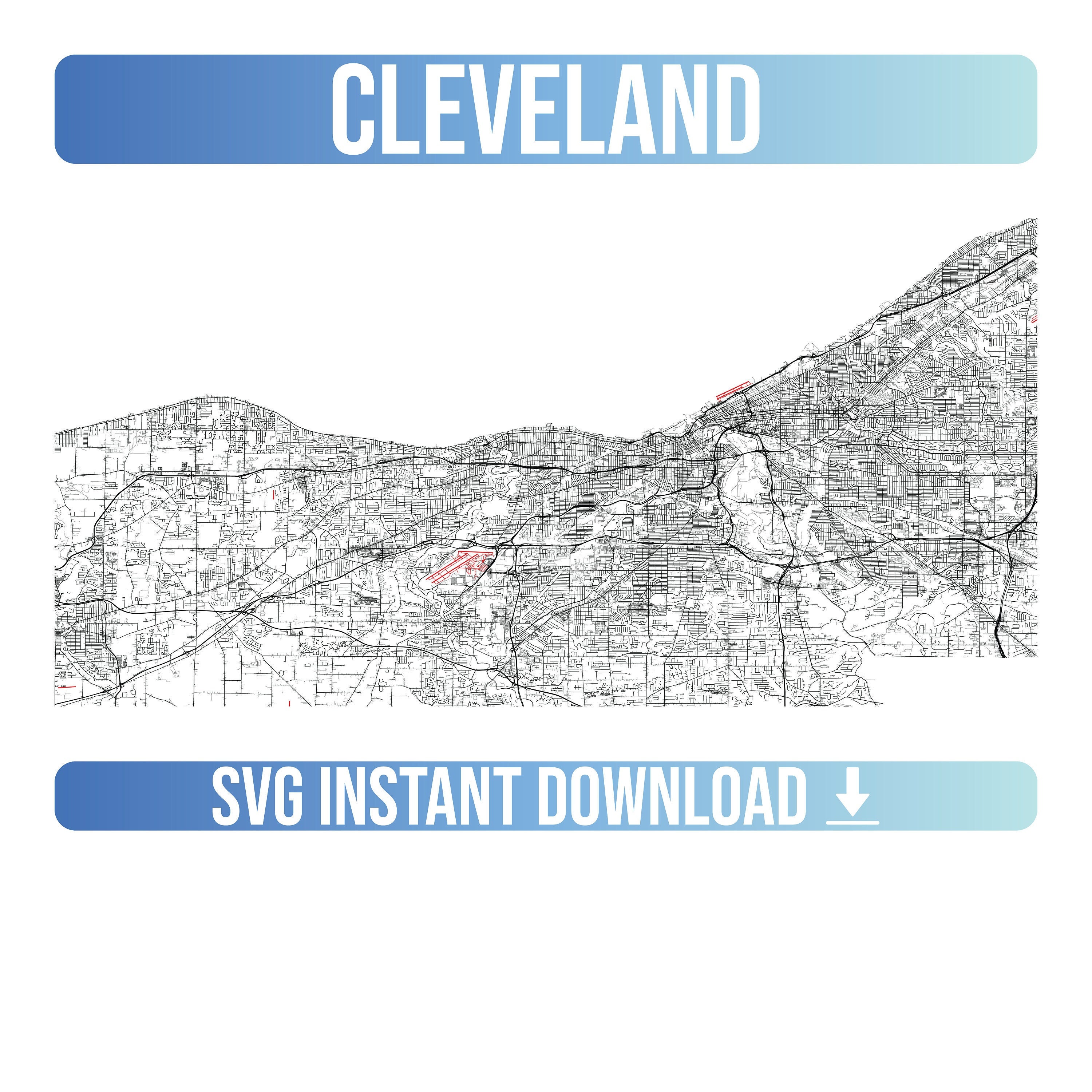 Cleveland SVG Vector Street Map Cleveland Ohio United | Etsy