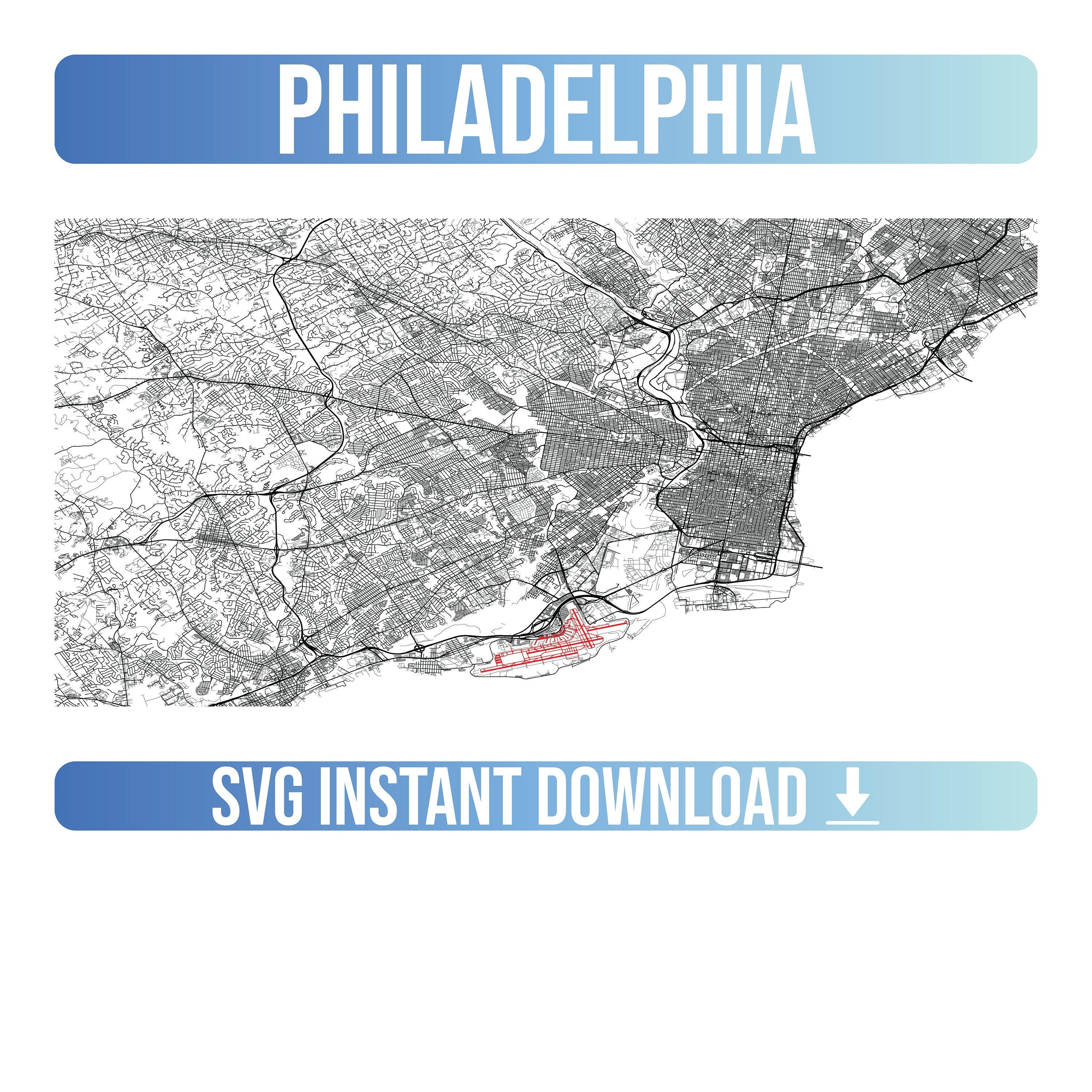 Philadelphia SVG Street Map Philadelphia Pennsylvania - Etsy