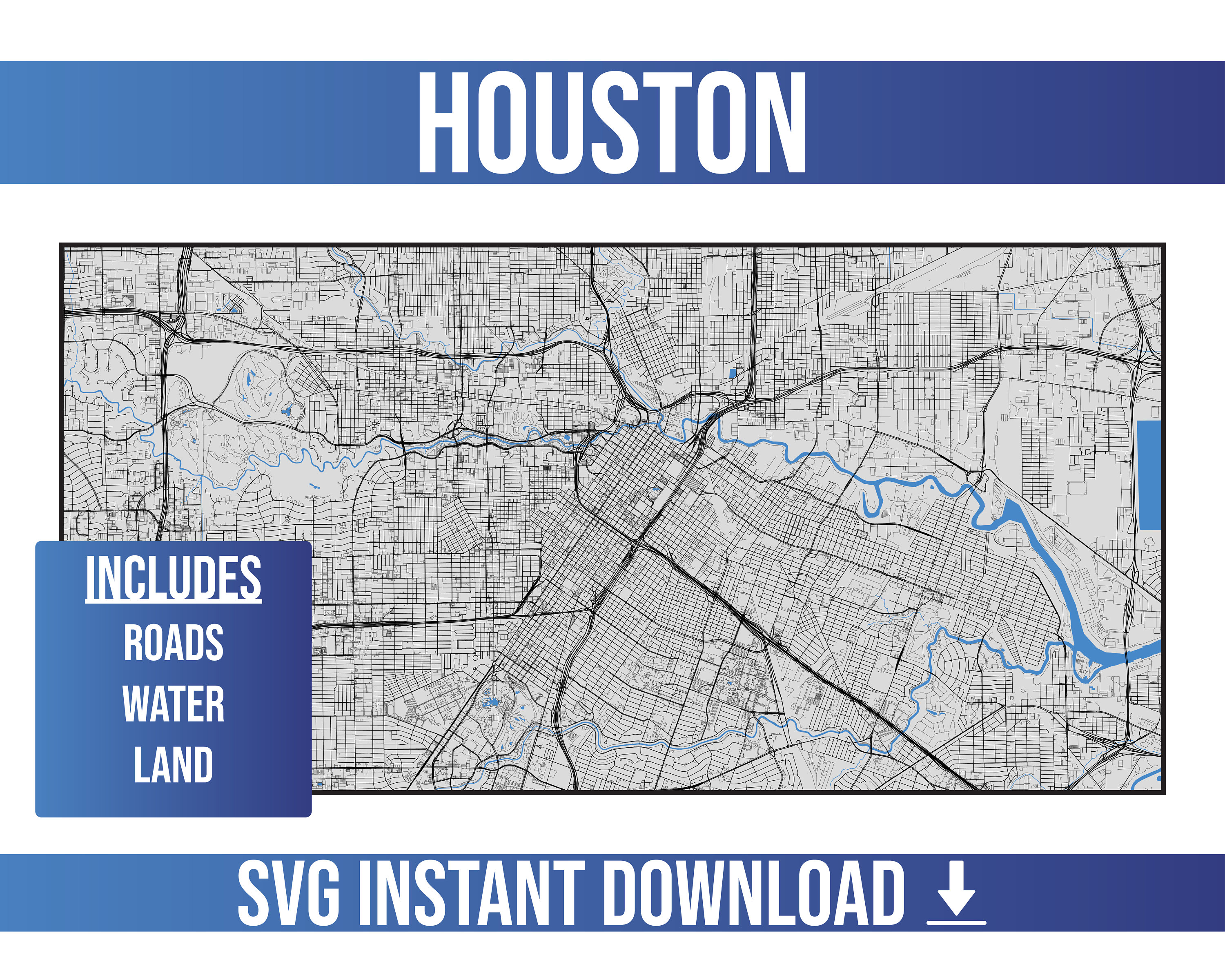 Houston SVG Street Map | Houston, Texas, United States | Full Vector ...